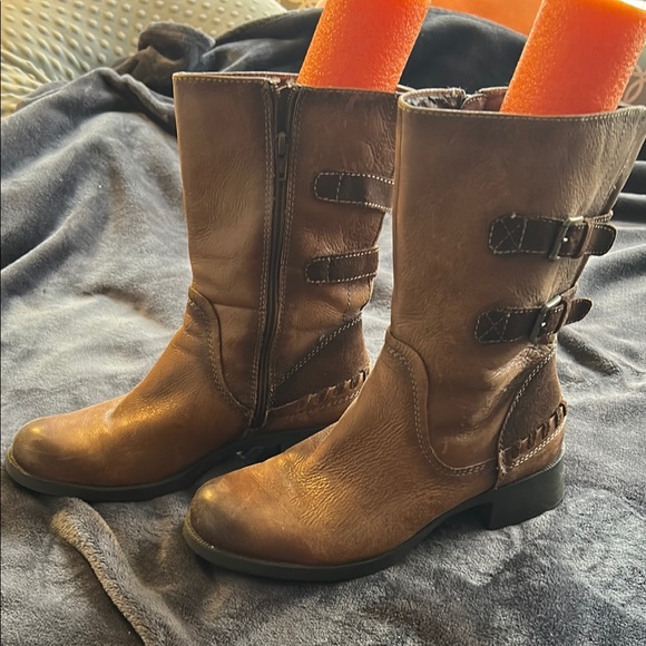 Earth | Shoes | Earth Brown Leather Moto Boots With Buckles | Poshmark